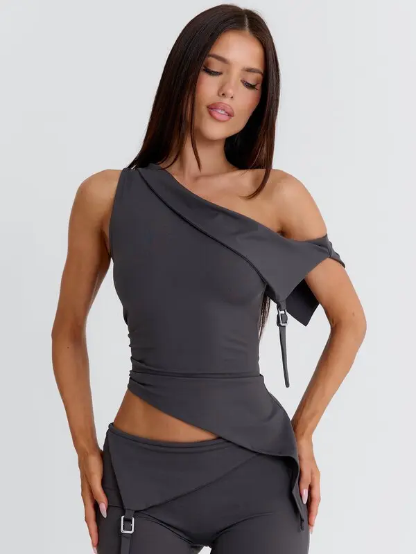 OUTCAST Asymmetrical Crop Top With Hardware Detail