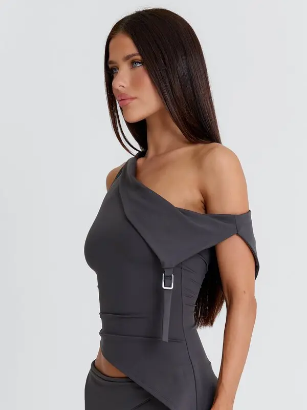 OUTCAST Asymmetrical Crop Top With Hardware Detail