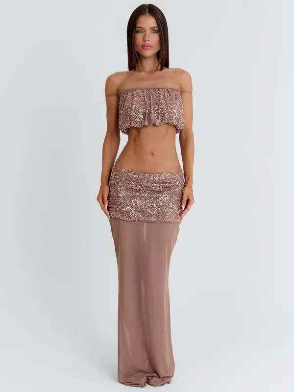 OUTCAST Patience Sequin Off-shoulder Crop Top