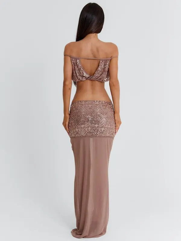OUTCAST Patience Sequin Off-shoulder Crop Top