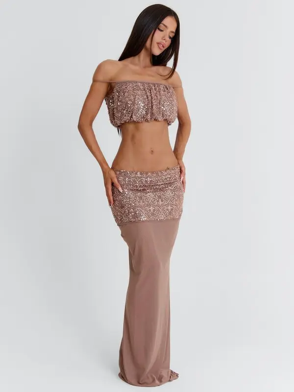OUTCAST Patience Sequin Off-shoulder Crop Top
