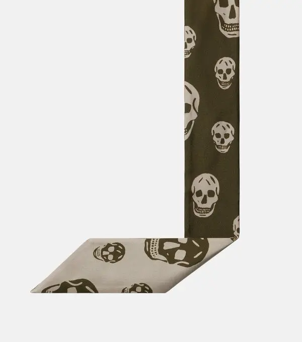 Alexander McQueen Skull Silk Twill Scarf - Green