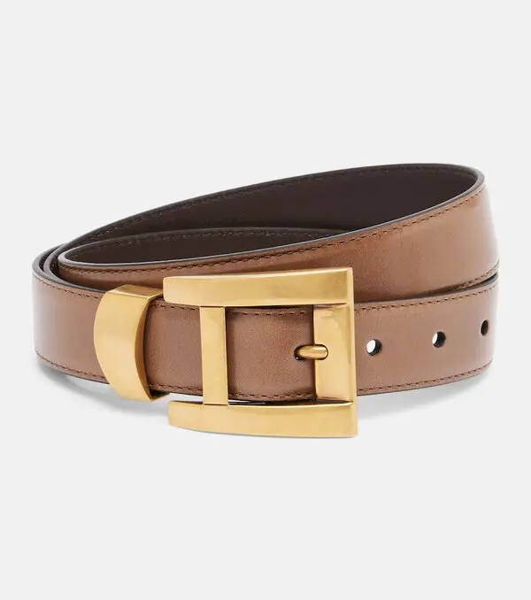 Versace Leather Belt With Gold Hardware - Brown