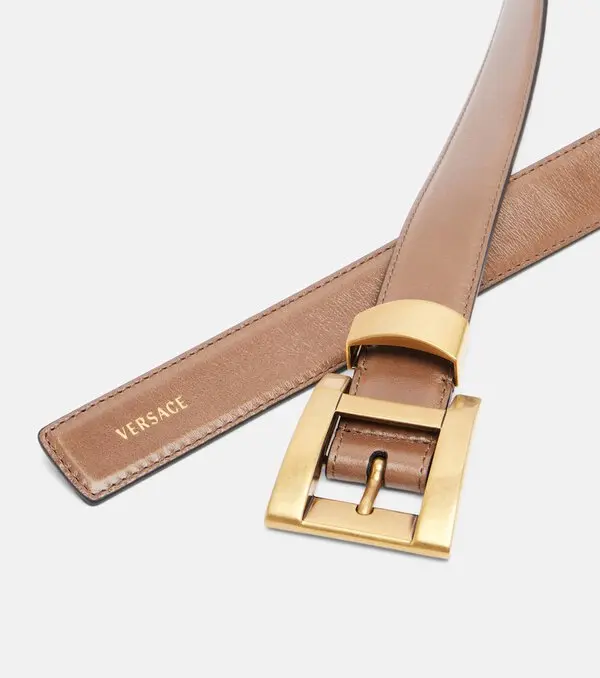 Versace Leather Belt With Gold Hardware - Brown