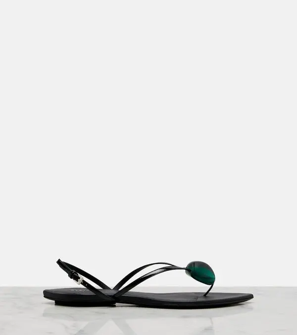 Alaïa Embellished Patent Leather Thong Sandals - Black