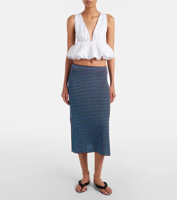 Alaïa Crochet Cotton Pencil Skirt - Blue
