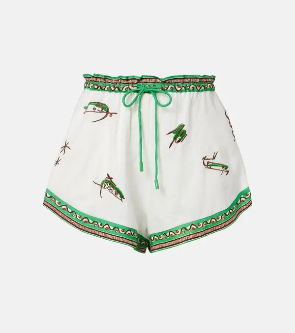 ALEMAIS Embroidered Linen Shorts - White