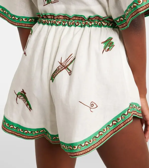 ALEMAIS Embroidered Linen Shorts - White