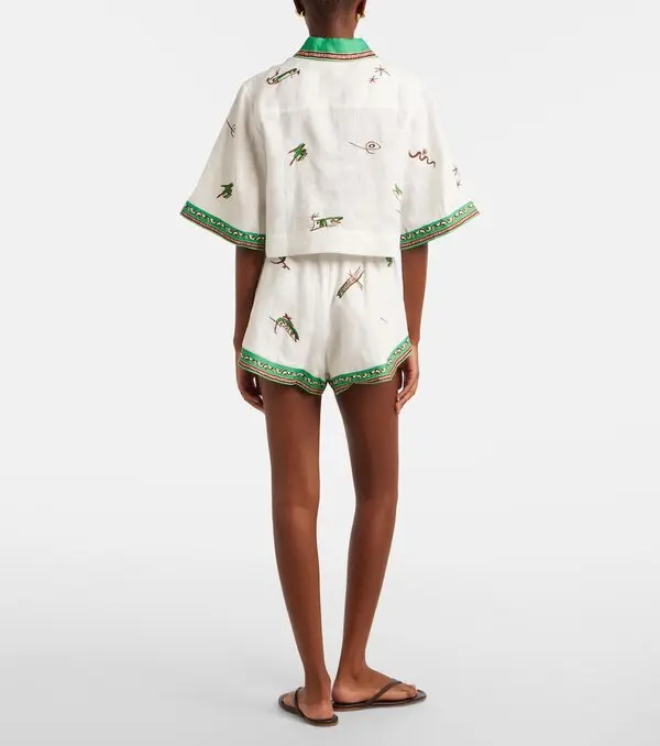 ALEMAIS Embroidered Linen Shorts - White