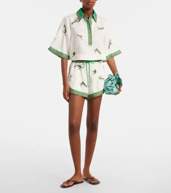 ALEMAIS Embroidered Linen Shorts - White