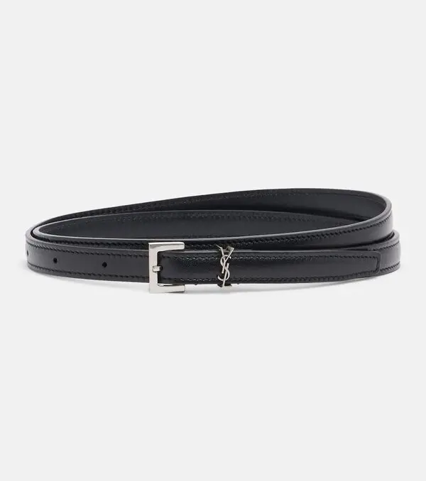 Saint Laurent Cassandre Leather Belt - Black