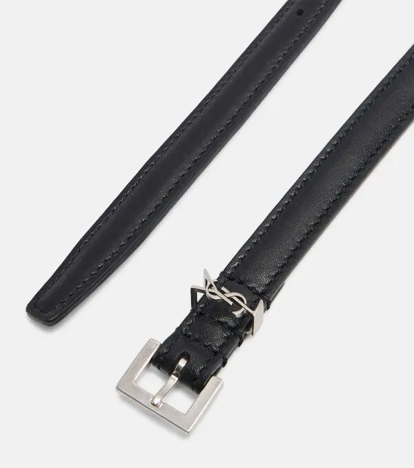 Saint Laurent Cassandre Leather Belt - Black