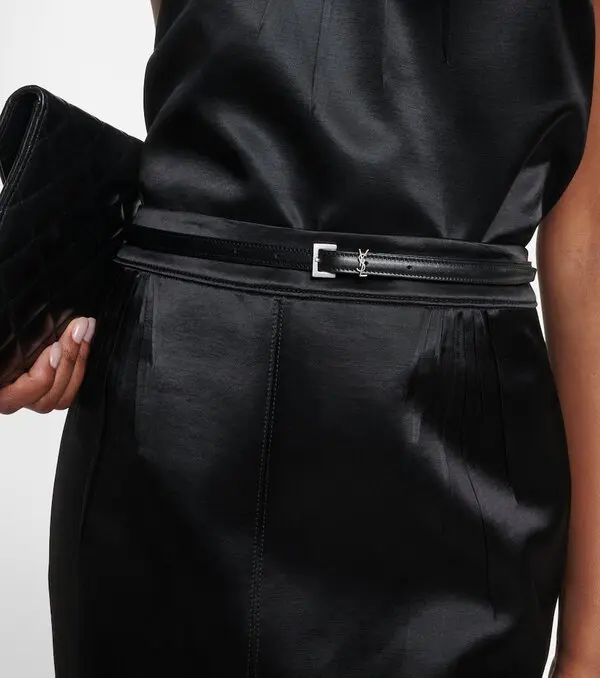 Saint Laurent Cassandre Leather Belt - Black