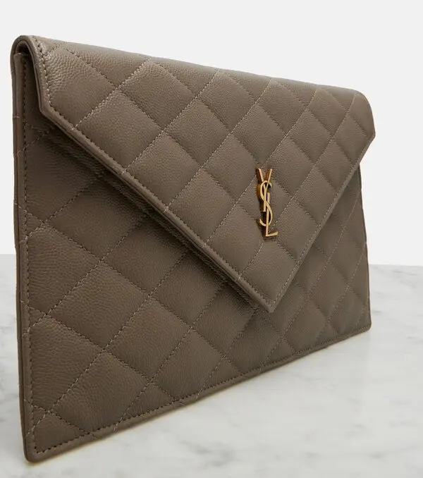 Saint Laurent Leather Clutch - Grey