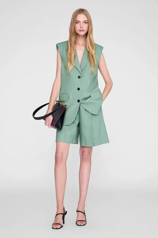 ANINE BING Tailored Knee-length Pleated Shorts - Sea Foam Green