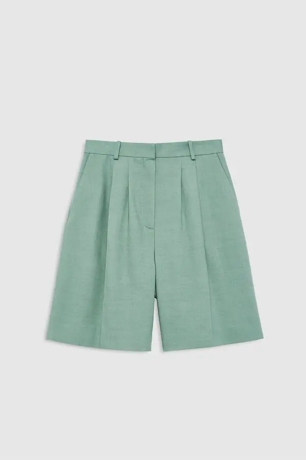ANINE BING Tailored Knee-length Pleated Shorts - Sea Foam Green