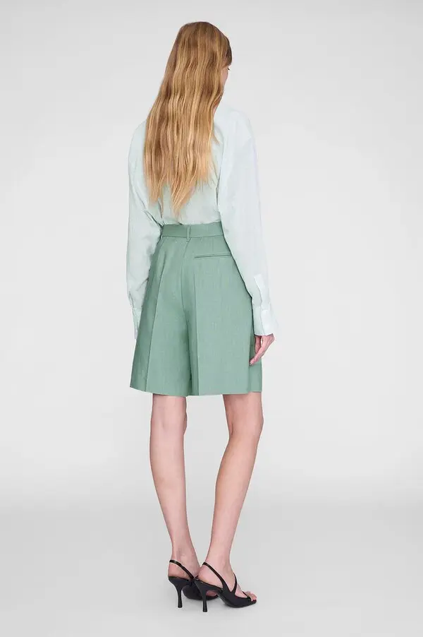 ANINE BING Tailored Knee-length Pleated Shorts - Sea Foam Green