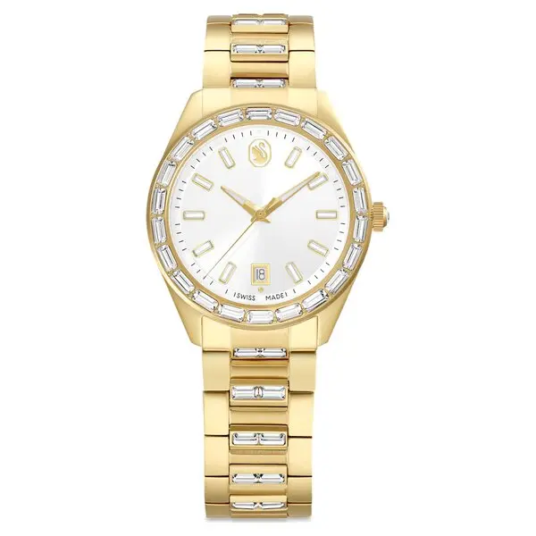 SWAROVSKI Matrix Date Watch With Baguette-cut Crystals - Gold Tone