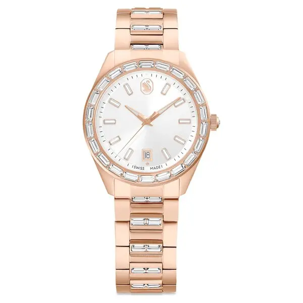SWAROVSKI Matrix Date Watch With Baguette-cut Crystals - Rose Gold Tone