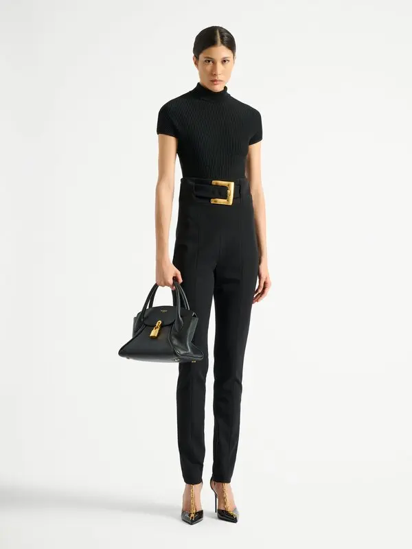 Balmain Ribbed Knit High Neck Short Sleeve Bodysuit