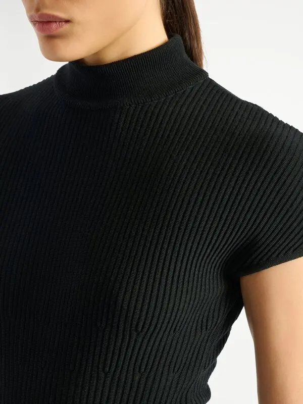 Balmain Ribbed Knit High Neck Short Sleeve Bodysuit