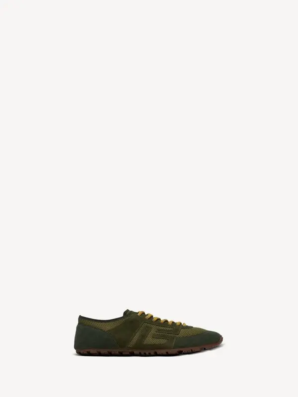 Balmain Racer Trainers In Mesh And Suede Calfskin Leather - Khaki