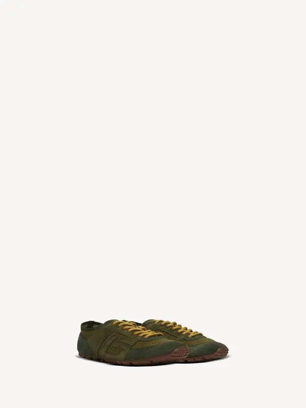 Balmain Racer Trainers In Mesh And Suede Calfskin Leather - Khaki