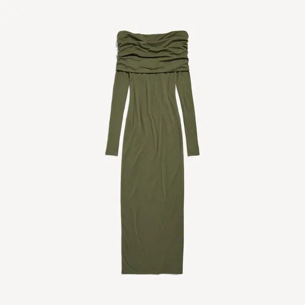 Balenciaga Long Sleeve Off-shoulder Dress - Green