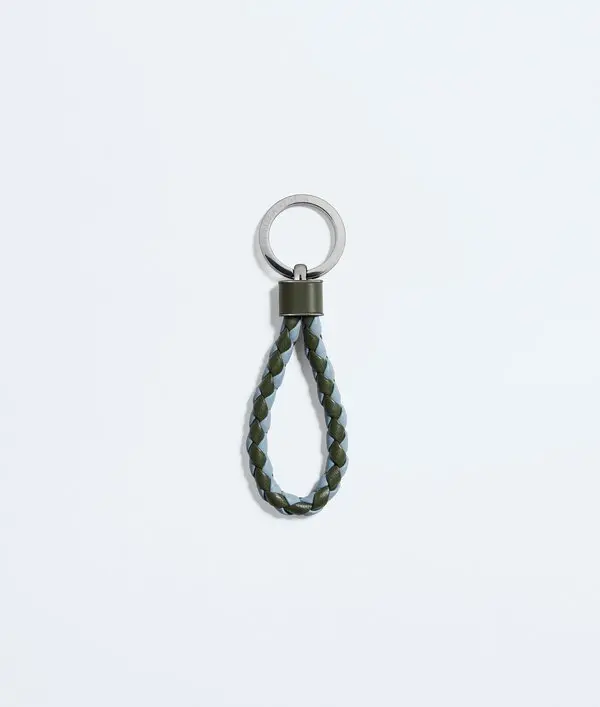 Bottega Veneta Intreccio Key Ring - Green Tweed/mineral