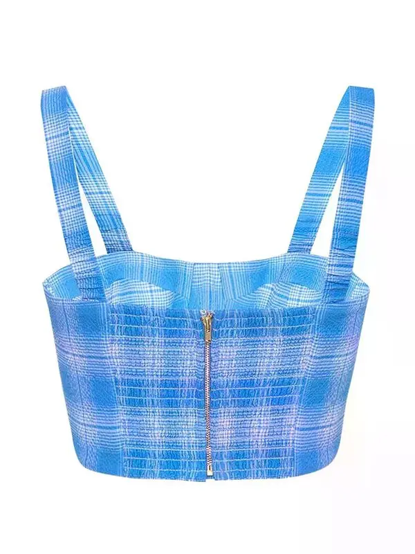 Cara Cara Claudine Plaid Seersucker Top