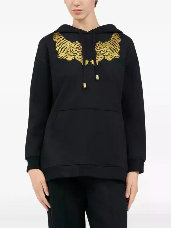 Roberto Cavalli Tiger Embroidered Drawstring Hoodie