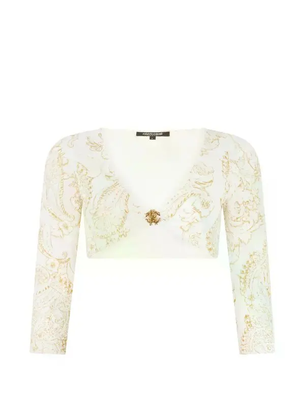 Roberto Cavalli Paisley-print Logo Plaque V-neck Top