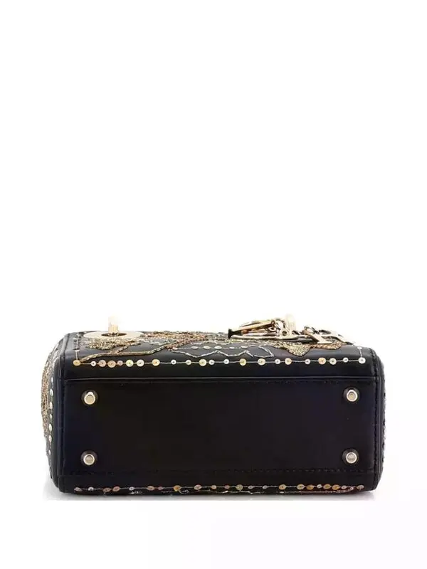 Dior Lady Chain Bag Embroidered Calfskin Mini Satchel - Black
