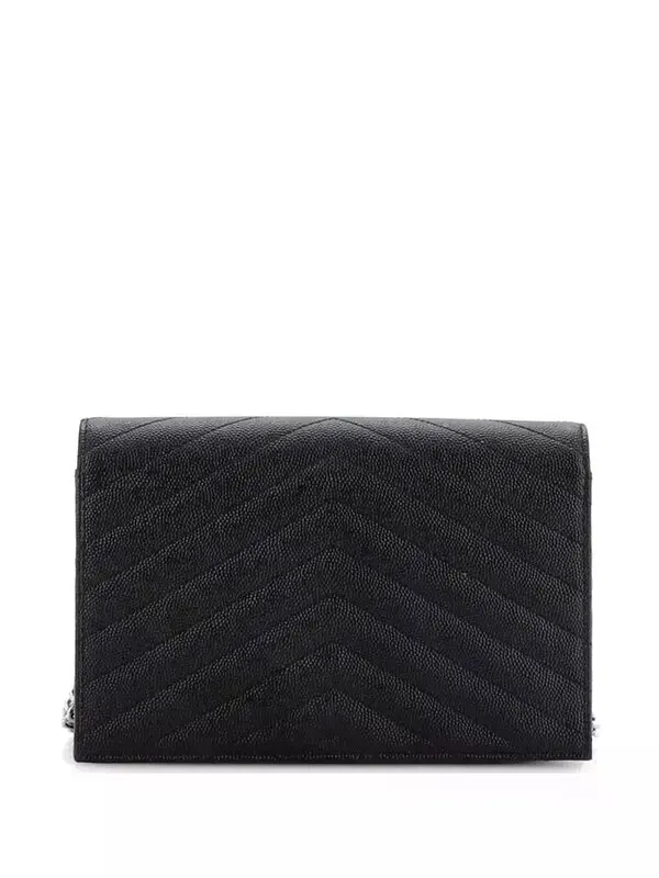Saint Laurent Classic Monogram Wallet On Chain Matelasse Chevron Leather Small Crossbody Bag - Black