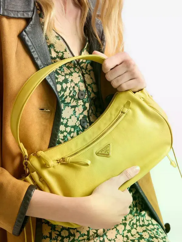 Prada Leather Shoulder Bag With Drawstring Details - Yellow