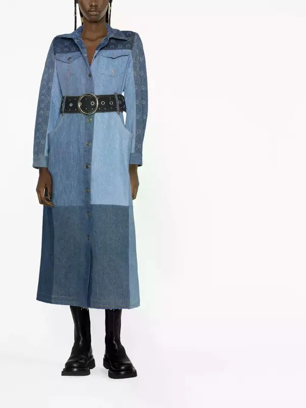 MARINE SERRE Belted Panelled Denim Coat