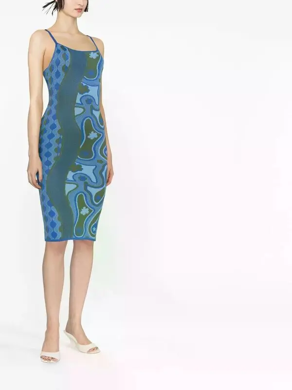 Ahluwalia Graphic Print Fitted Dress - Blue