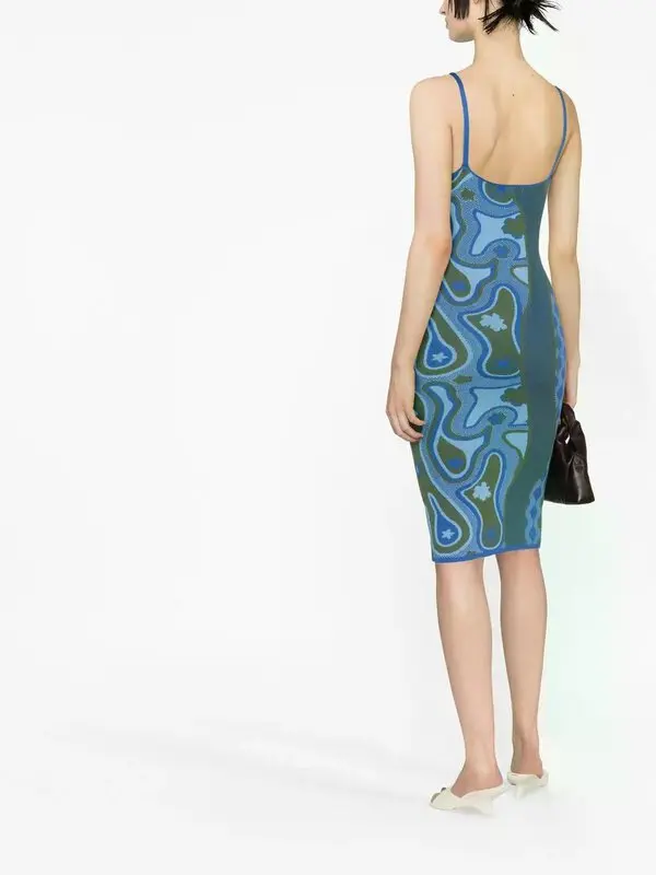Ahluwalia Graphic Print Fitted Dress - Blue