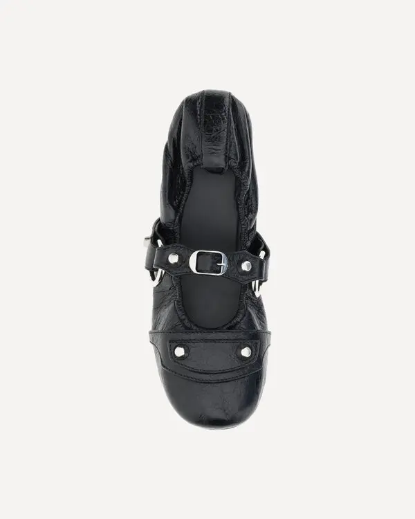 Balenciaga City Ballerinas With Silver Tone Buckle Studs