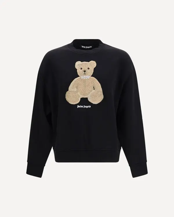 Palm Angels Textured Bear Graphic Crewneck Sweatshirt