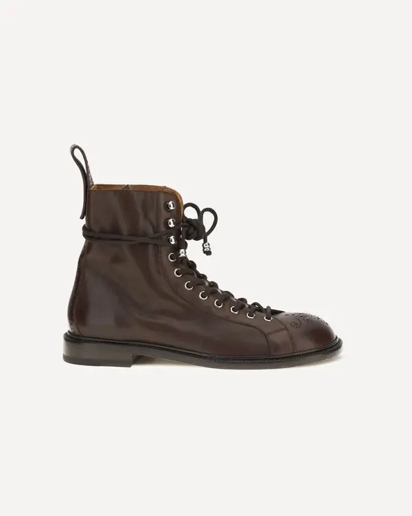 Versace Billy Leather Ankle Boots - Brown