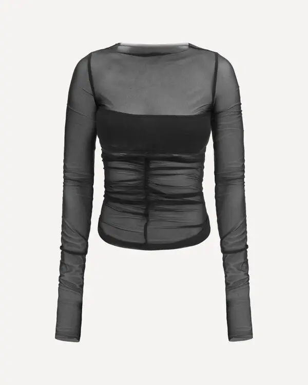 Rick Owens Tempio Bandeau Top In Stretch Tulle And Ribbed Cotton Jersey