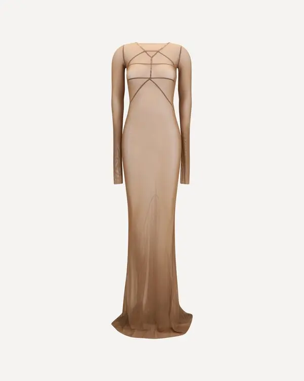 Rick Owens Long Sleeve Stretch Tulle Gown - Brown