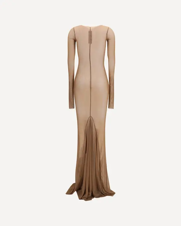 Rick Owens Long Sleeve Stretch Tulle Gown - Brown