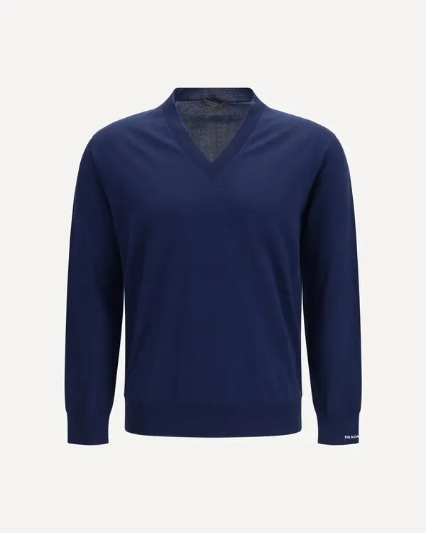 Prada Cotton V-neck Sweater - Blue