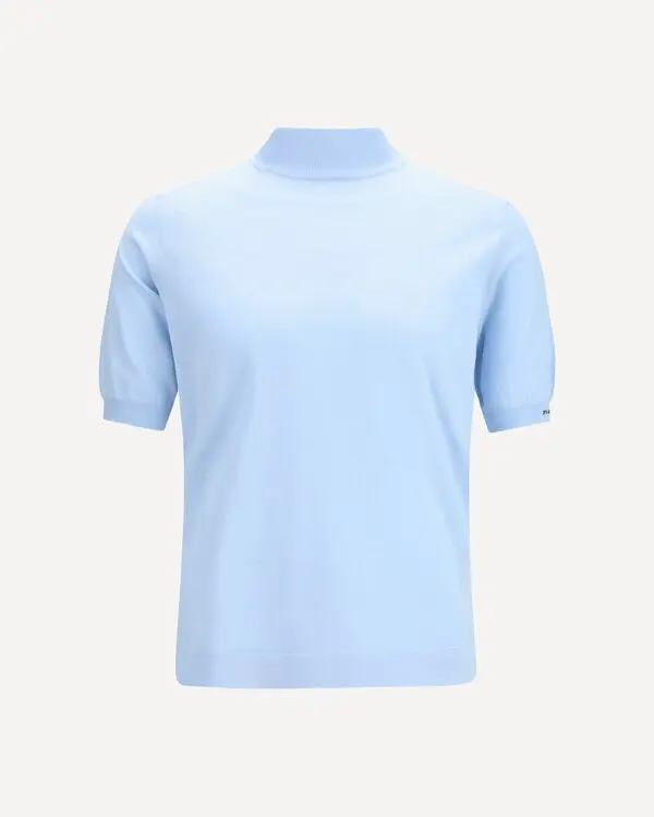 Prada Short-sleeve Cotton High Neck Sweater With Embroidered Logo
