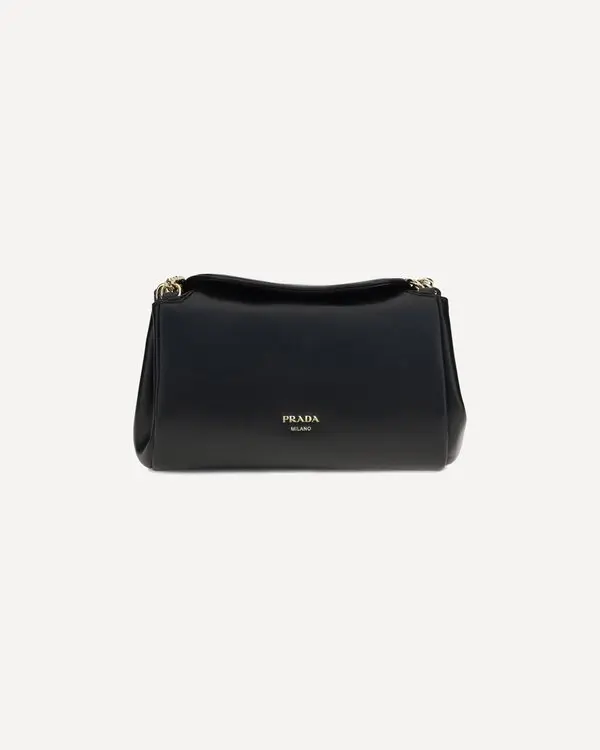Prada Leather Shoulder Bag With Gold Tone Logo