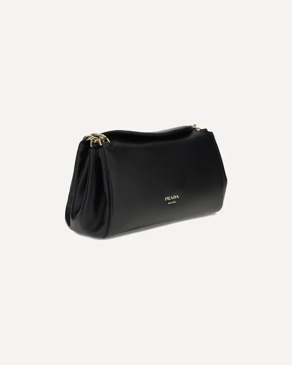 Prada Leather Shoulder Bag With Gold Tone Logo