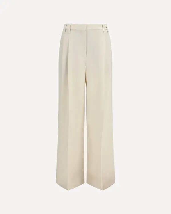 Brunello Cucinelli Wide Leg Fluid Twill Pants With Monili Detail