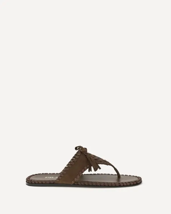 Prada Suede Tassel Thong Sandals - Brown